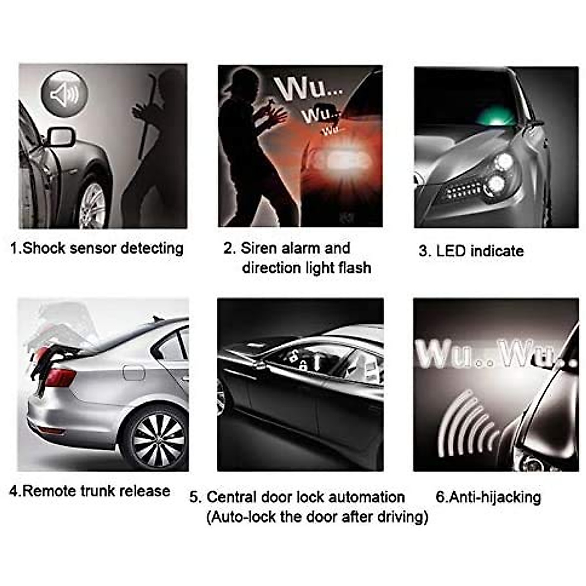 BANVIE Car Alarm System, Security Antitheft Alarm Systems with Keyless Entry, with Microwave Sensor & Shock Sensor