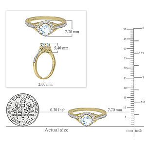 Dazzlingrock Collection 5mm Round Aquamarine & White Diamond Halo Style Bridal Engagement Ring for Her in 14K Yellow Gold Size 6