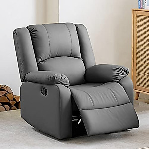 COOSLEEP Genuine Leather Recliner Chair with Overstuffed Arm and Back,Soft Living Room Chair Home Theater Lounge Seat,Manual Reclining Chairs for Adults (Dark Grey)