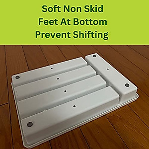 Perfect Life Ideas 5 Compartment Silverware Tray for Kitchen Drawers, Small Drawer Organizer - Soft Nonslip Utensil Drawer Holder with Soft Grip Lining - Compact Cutlery Tray