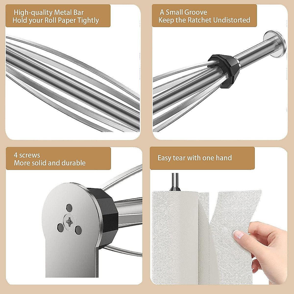Shinhadi Paper Towel Holder Under Cabinet with Damping Effect,Wall Mount Paper Towel Holder Single Hand Operable, Self-Adhesive or Drilled for Kitchen Bathroom Pantry