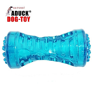 ADUCK Dog Chew Toys Squeaky Tooth Cleaning Bone (Dumbbell Series) Bite Resistant Squeeze Squeaker Puppy Dog Toys for Aggressive Chewers Training and Playing -7.09 inches (Crystal Blue - Large)