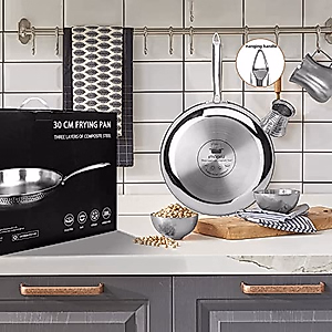 imarku Stainless Steel Pan, 12 inch Frying Pan, 3 Ply Stainless Steel Frying pan, Fry pan, Stainless Steel Skillet, Cooking Pan - Oven Safe Skillet