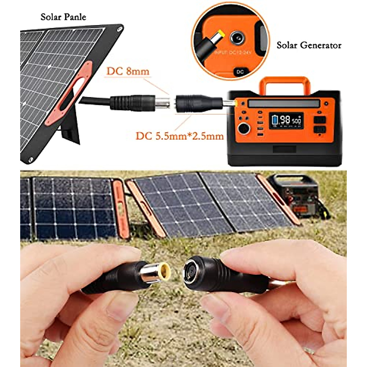 KarlKers 8mm Dc Power Plug, DC 8mm Adapter for Solar Panels, DC7909 Female to 5.5mm X 2.5mm Male Connector Solar Plug Adapter for Solar Generator Portable Power Station, Rechargeable Battery 3 Pack
