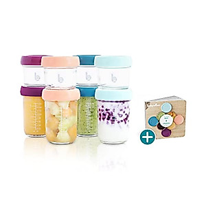 Babymoov Glass Food Storage Containers | Leak Proof Stackable & Reusable Glass Jars (Pick Your Set Size), X8
