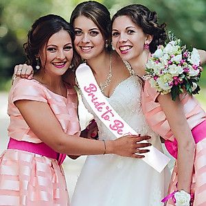 SKJIAYEE Bride to Be Sash, Bachelorette Party Sash Decorations for Hen Party Bridal Shower Engagement Wedding Party, Glitter Pink White Sash for Bride - Bachelorette Favor