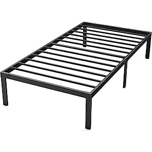 DUMOS Bed Frame - Twin Size Metal Platform Bed Frame Mattress Foundation with Steel Slat Support, No Box Spring Needed, Storage Space Under Frame, Easy Assembly, Black