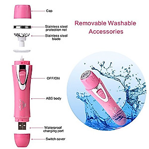 Rechargeable Facial Hair Removal for Women - Painless Nose Ear Eyebrows Trimmer Remover (Pink 2 in 1)