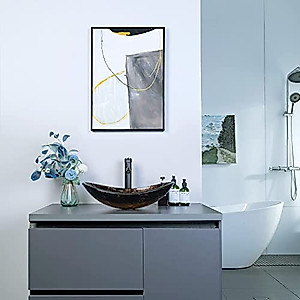 Bathroom Vessel Sink, Boat Shape Bathroom Artistic Glass Vessel Bowl Basin with Free Oil Rubbed Bronze Faucet and Pop-up Drain, Gold ingot