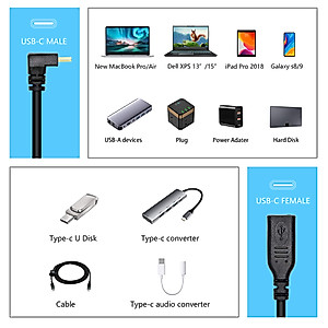 SinLoon USB C Extension Cable Type C Male to Female Short Cable Right Angle 90 Degree USB 3.1 10Gbps Fast Charging 4K HD Video Audio Data Transfer Cord for Laptop & Tablet & Mobile Phone (-)