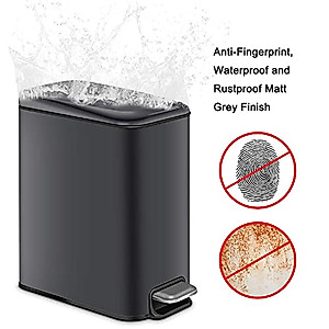 H+LUX Small Trash Can with Soft Close Lid,Garbage Can with Removable Inner Wastebasket, Rectangular Trash Can for Bathroom Bedroom Office, Anti-Fingerprint Matt Finish, 5L/1.3Gal, Light Gray