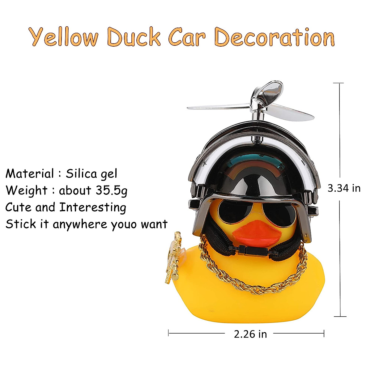 U-Goforst Cute Rubber Duck Toy Car Ornaments Yellow Duck Car Dashboard Decorations Bike Gadgets with Propeller Helmet (Silver grey)