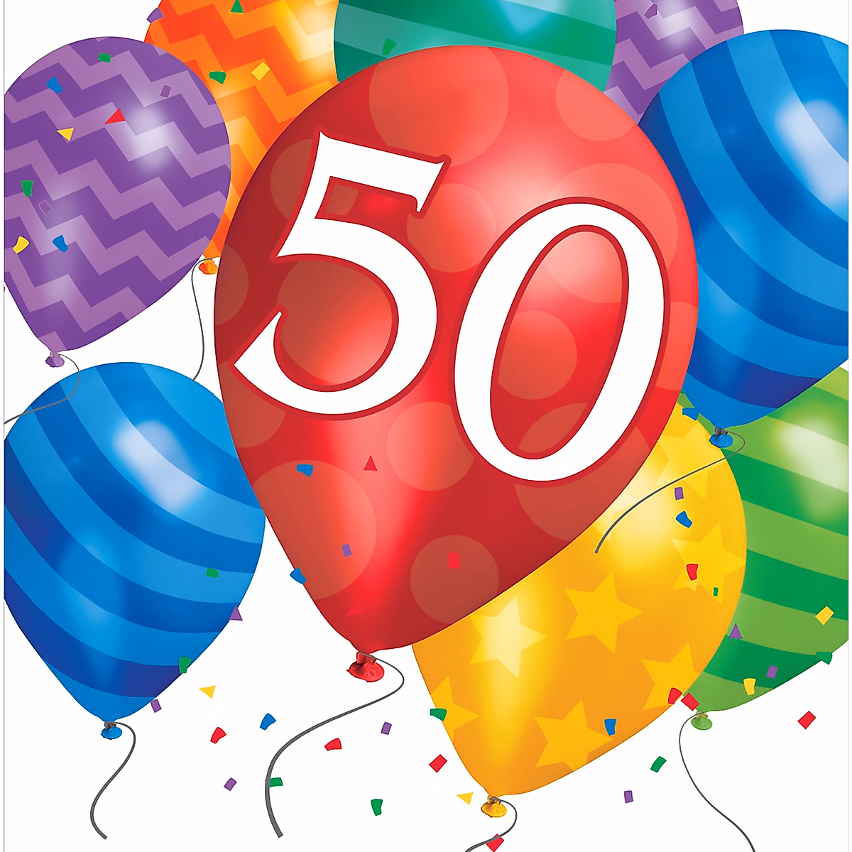 Creative Converting Balloon Blast 50th Birthday Lunch Napkin, 6.5"x6.5", Multi-colored