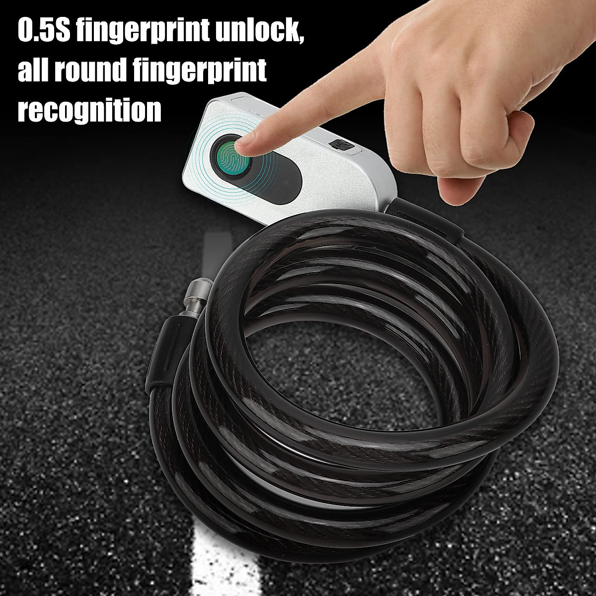 Bike Cable Lock, Fingerprint Bike Lock with Chain Anti Theft Keyless Bicycle Chain Lock for Outdoor Bike Mountain Bike Motorcycles Scooters