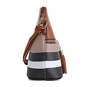SG SUGU Lightweight Medium Dome Crossbody Bag with Tassel | Plaid Pattern | Brown/Brown