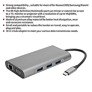 USB C Hub HDMI Adapter, 10 In 1 Type C Hub Docking Station USB3.0/PD/HDMI/RJ45/VGA/Memory Card /3.5MM Adapter Converter, for Data Transmission