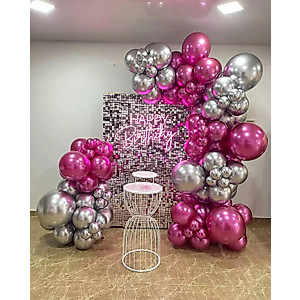 Hot Pink Silver Balloons Chrome Metallic Party Balloon Kit Arch For Party Decoration Baby Shower Wedding Holiday