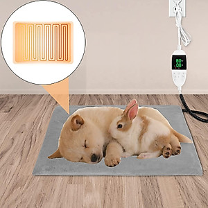 Pet Heating Pad, Temperature Adjustable Heated Bed, Digital Display Smart Heating Mat with Anti-bite Wire and Waterproof for Dogs, Cats,Rabbits,Chicken,etc (Small)
