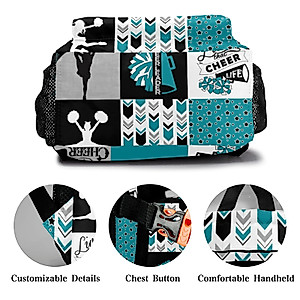 Urcustom Custom Kid Backpack, Teal I Love Cheer Cheerleader Personalized School Bookbag with Your Own Name, Customization Casual Bookbags for Student Girls Boys
