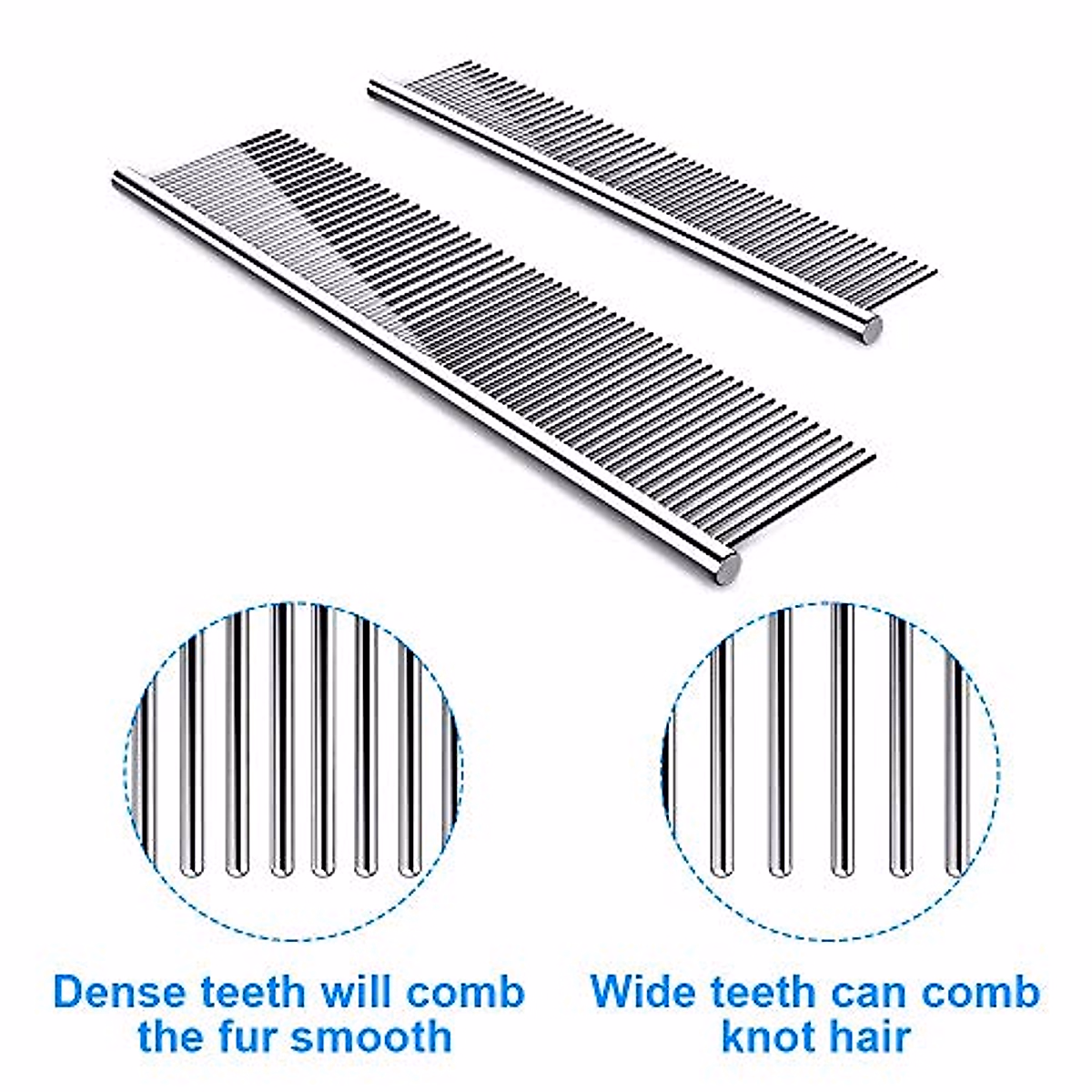 Cafhelp 2 Pack Dog Combs with Rounded Ends Stainless Steel Teeth, Cat Comb for Removing Tangles and Knots, Professional Grooming Tool for Long and Short Haired Dog, Cat and other pets, 6.3IN/7.4IN