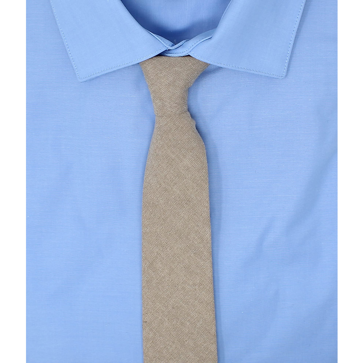 Proper Materials Men's Chambray Cotton Skinny Necktie Tie - Beige