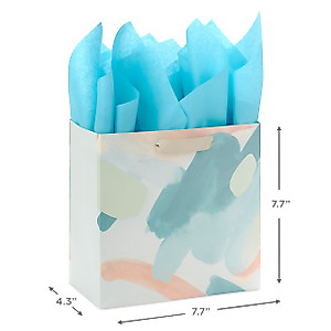 Hallmark Signature Studio 7" Medium Square Gift Bag with Tissue Paper (Abstract Brushstrokes) Peach, Mint Green, Teal for Easter, Birthdays, Bridal Showers and More