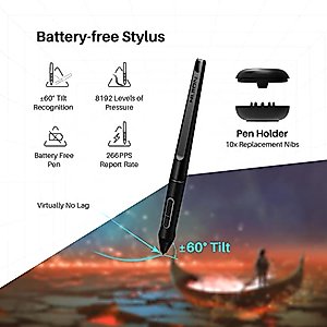 HUION KAMVAS Pro 16 Graphics Drawing Tablet with Screen Full-Laminated Tilt Battery-Free Stylus Touch Bar Adjustable Stand, Compatible with Windows, Mac and Linux, 15.6inch Pen Display Black