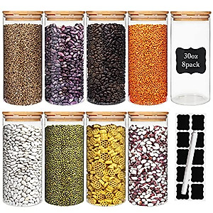 Glass Food Storage Containers Jars with Airtight Bamboo Lid 30oz 8pcs, 890ml Pantry Organization Jar, Glass Terrarium with Lid, Spice, Tea, Flour and Sugar Container, Canister Set for Kitchen Counter