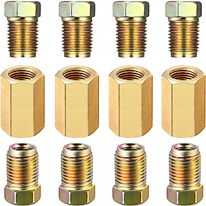 Frienda 12 Pieces 3/8 Inch-24 Threads Brake Line Fittings Assortment for 3/16 Inch Tube (4 Unions, 8 Nuts)