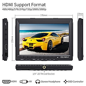FEELWORLD FW759 Camera Monitor 7” HD 1280x800 Field Video LCD IPS Screen 1200:1 High Contrast Ratio for Steady Cam, DSLR Rig, Camcorder Kit, Handheld Stabilizer