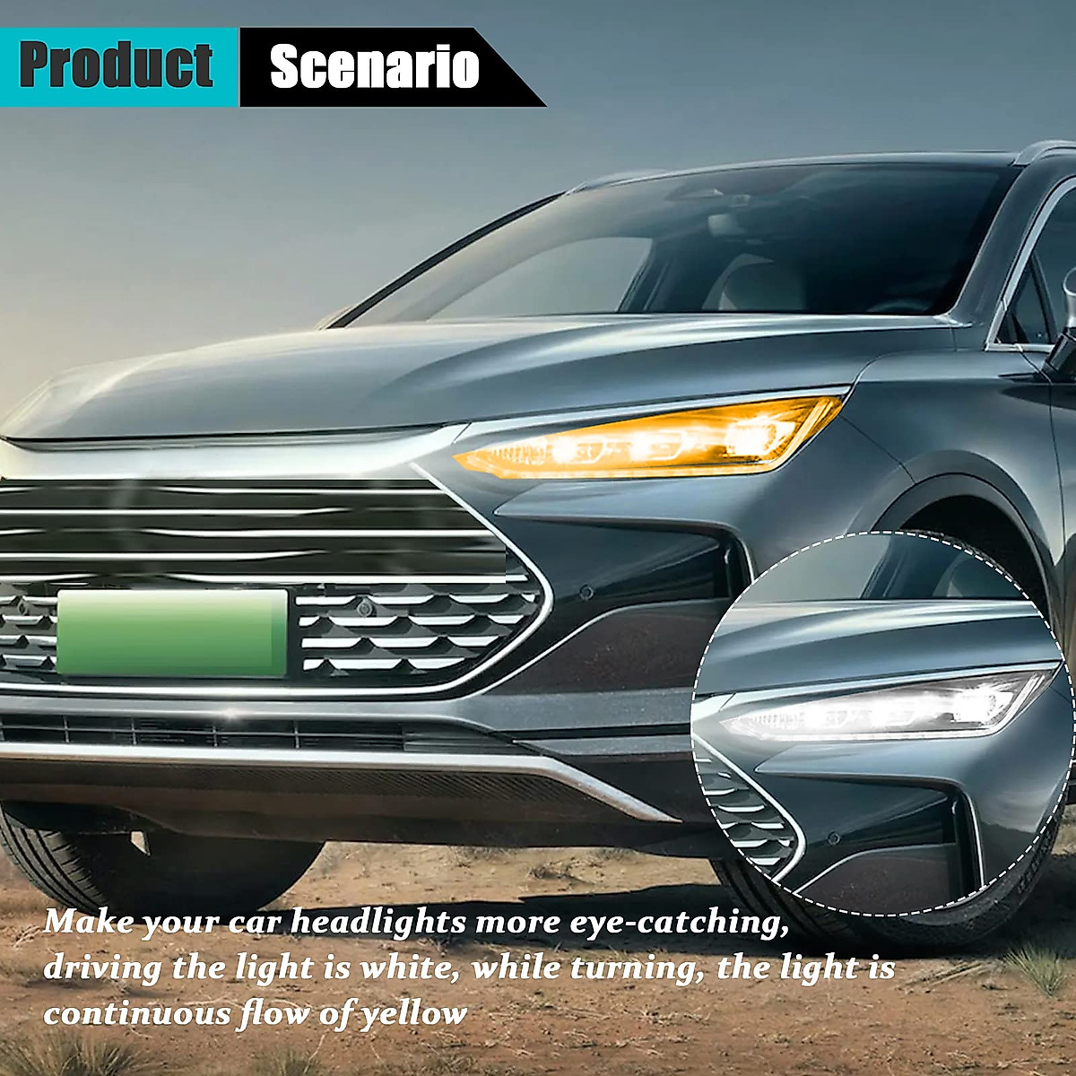 2PCS Car LED Strip Lights, 24inch LED Headlight Strip Daytime Running, Flexible Waterproof LED Headlight Strips Dual Color Turn Signal, Super Bright Waterproof 12V LED Tube (White/Yellow)