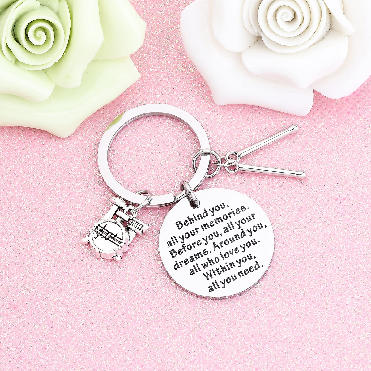 FEELMEM Drummer Gift Behind You All Your Memories Keychain Drum Kit Gifts Musician Jewelry Music Student Graduation Gift Percussion Jewelry (Drummer-ky)