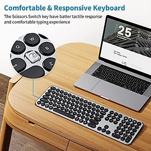 ZYTUA Multi-Device Bluetooth Keyboard, Dual Mode (Bluetooth & 2.4GHz) Full Size Rechargeable Wireless Keyboard with Round Keys, Support 3 Devices for Windows/iOS/Mac OS/Android