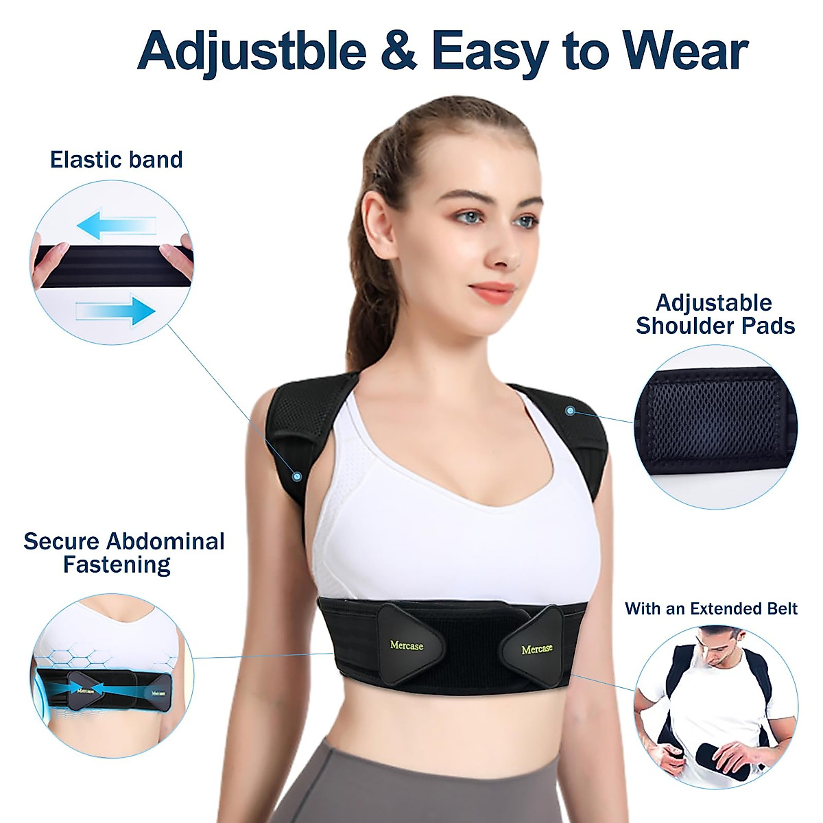 Mercase Posture Corrector for Men and Women, Posture Brace for Back,Shoulders,Hunchback Scoliosis Correction, Adjustable and Comfortable, Large(32-39 inches)
