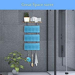 Towel Racks for Bathroom Wall Mounted,Wall Rack for Rolled Towels with 3 Hooks and Wood Shel, Metal Bath Towel Holder Organizer for Rolled Bath Towels, Hand Towels, Washcloths in Small Bathroom/Camper