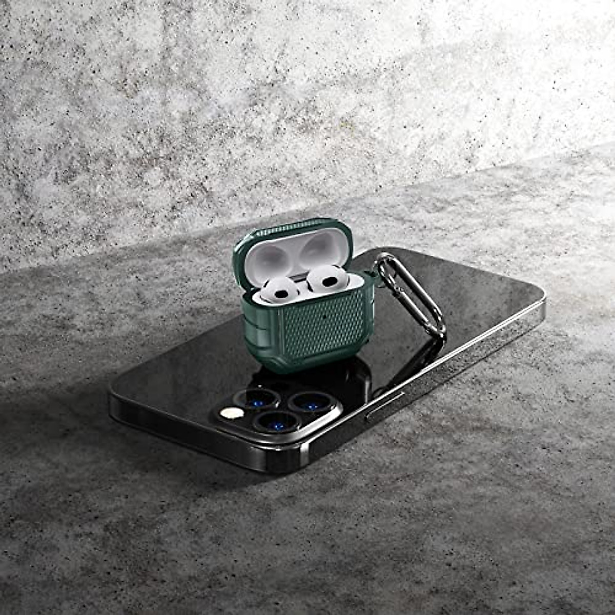 CUZOW Compatible with AirPods 3rd Generation Case, Full Body Rugged Hard PC Protective Cover with Wireless Charging, Durable Case with Keychain LED Visible for AirPods 3 Case(2021), Green