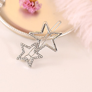 2Pcs Hollow Star Hair Clips, Non-Slip Metal Geometric Hairpin, Elegant Rhinestone Hair Barrettes for Women Lady Girls Styling Hair Accessories (Silver)