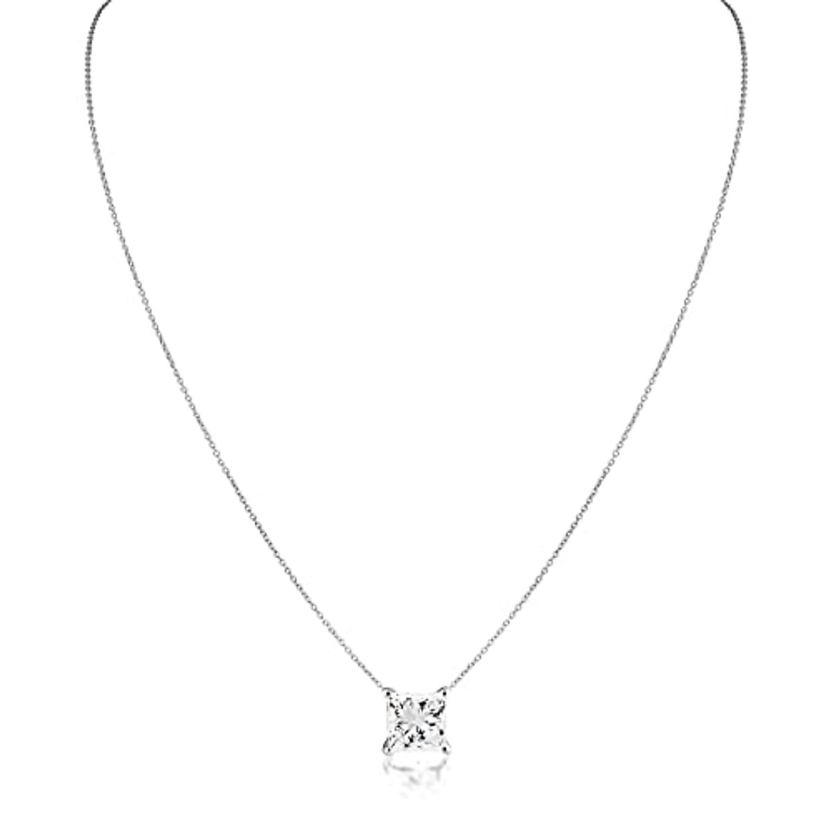 GIA Certified 1/2 Carat Princess Cut Diamond Square Pendant Necklace for Women in 14k White Gold on 18 Inch Chain with Spring Ring (J-K, SI1-SI2, cttw) 4-Prong Setting by Carat Craze