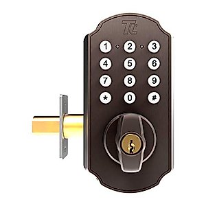 TURBOLOCK TL115 Smart Lock with Keypad and Voice Prompts | Digital Deadbolt w/ App for Unlimited eKeys | Code Disguise, Backup Keys + Micro-USB Port — Ready for Thicker Doors (IP65) (Bronze)