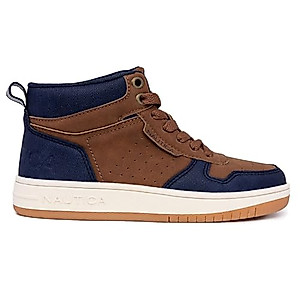 Nautica Boys High-Top Sneakers Lace-Up Trainers Basketball Style Shoes-Oakford Youth-Chestnut Navy Size-7