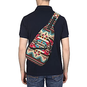 AJUNJUNPAI Native American Style Fabric Patch Shoulder Bags Mini Rope Sling Bag Crossbody Waterproof Fashion Chest Daypack For Women Men Hiking Travel Runner Biking Climbing