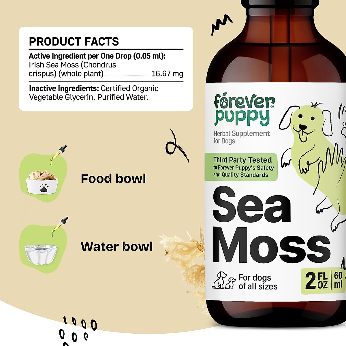 Irish Sea Moss Drops for Dogs - Thyroid Support & Energy - Nutritional Drops with Liquid Sea Moss - Dog Food Supplements for Thyroid Health - Liquid Dog Vitamins and Supplements - 2 oz