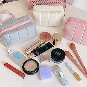 LYDZTION Plush Makeup Bag Cosmetic Bag for Women,Zipper Large Solid Color Travel Toiletry Bag Travel Make Up Toiletry Bag Washing Pouch,White