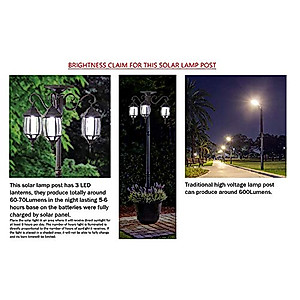 Westcharm Portable 3-Head LED Solar Light Planter for Backyard Patio Porch Outdoor Decoration - 6.7 ft. (80 in.) Black Solar Street Lamp with Planter