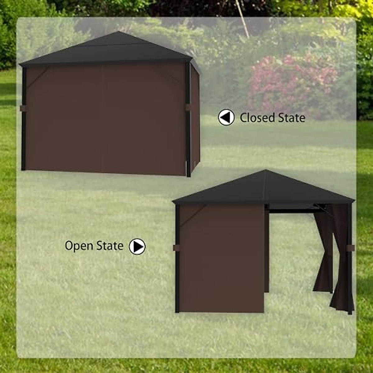 Sunshine Outdoor Replacement Gazebo Curtains 4 Panels with Zipper for Garden Patio Yard (10'x10', Brown)(Curtains Only)