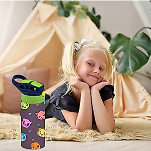 AiHeart 12oz Sublimation Stainless Steel Sippy Cup with Sublimation Shrink Wrap, Double-Wall Vacuum Insulated Children's Water Cup with Handle and Straw, Great DIY Gift for Kids (Blue)