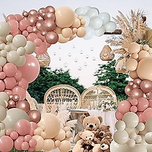PERPAOL 154pcs Dusty Rose Pink Blush Balloons Garland Arch Kit Boho Nude Cream Peach Retro Pink for Bridal Shower Garden Tea Party Birthday Wedding Decorations