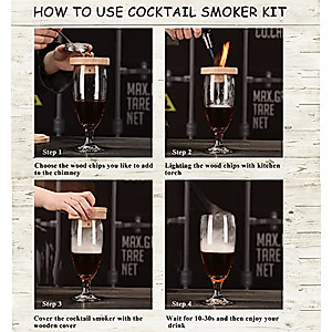 Cocktail Smoker Kit With 4 Cans Wood Chips Brush for Drinks,Gift for Drinks Lover, Dad, Husband,Old Fashioned Smoker Kit Drink Whiskey Smoker Infuser Kit Smoke Top For Cocktails