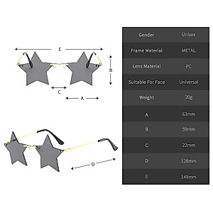 IKUVNA Rimless Star Shape Sunglasses for Women Men Party Streetwear Glasses Trendy Transparent Pentagram Eyewears