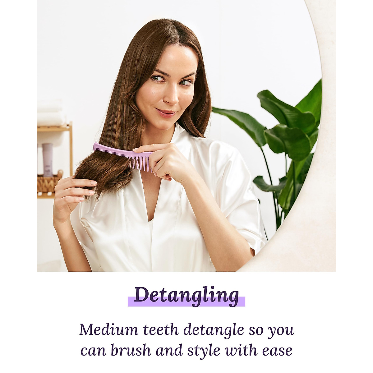 Detangling Hair Comb for Women - 2-Sided Gentle Styling Comb With Wide and Fine Teeth - Conditioning and Detangling Comb for Thin, Thick, Curly, Straight, and All Other Womens Hair Types by Keranique